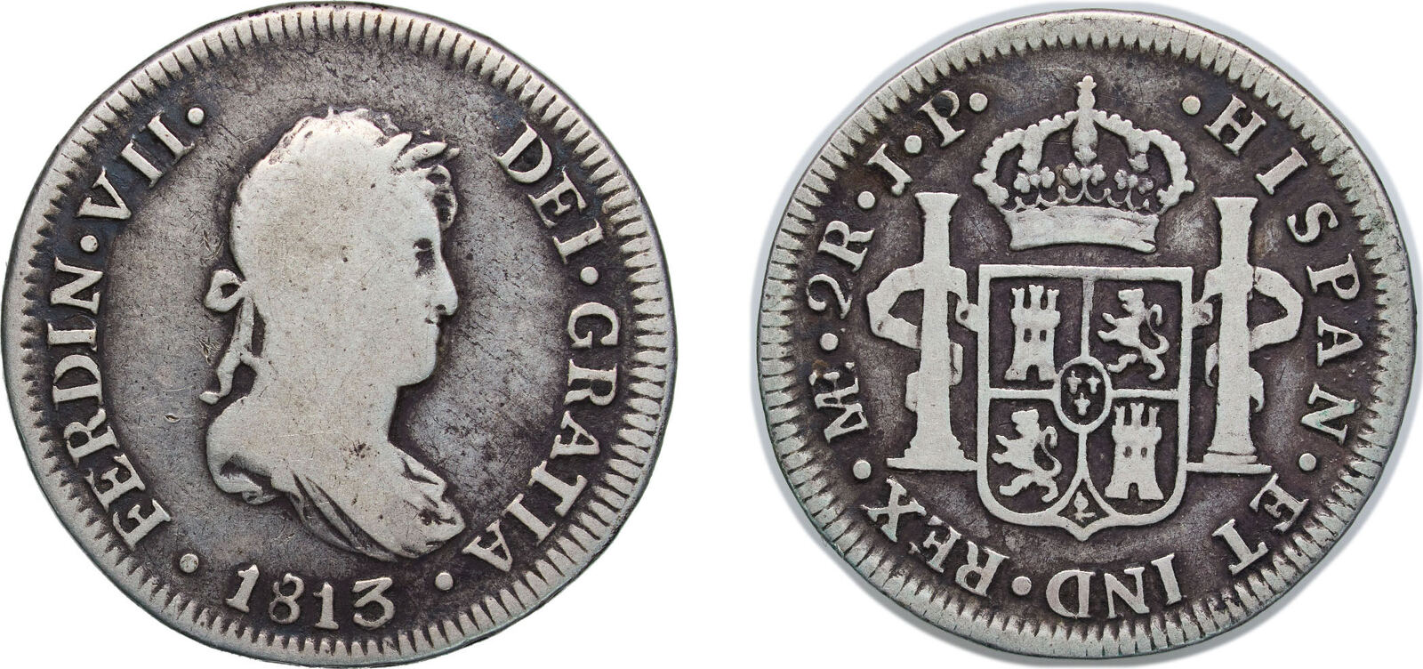 1813 JP Lima Mint Peru Spanish colony 1813 JP 2 Reales - Fernando VII ...