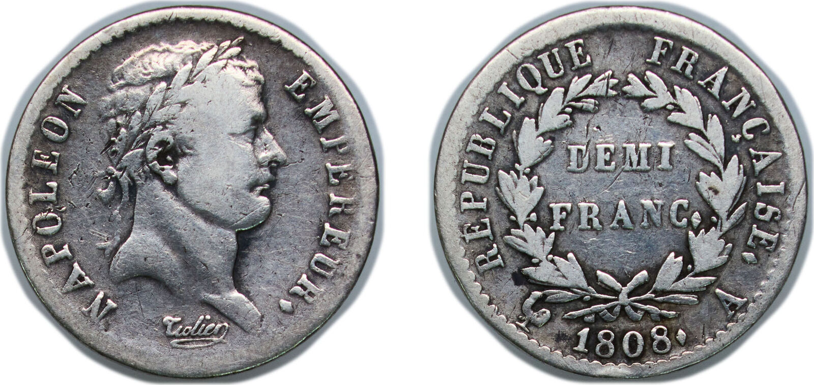 1808 A Paris Mint France Kingdom 1808 A ½ Franc - Napoleon I Silver ...