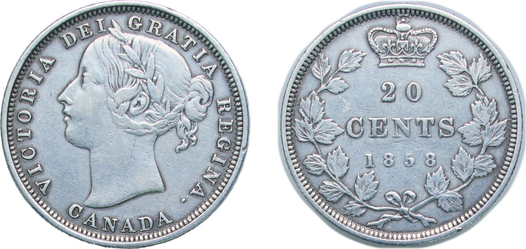 Canada British colony 1858 20 Cents - Victoria Silver (.925) 4.57g XF ...
