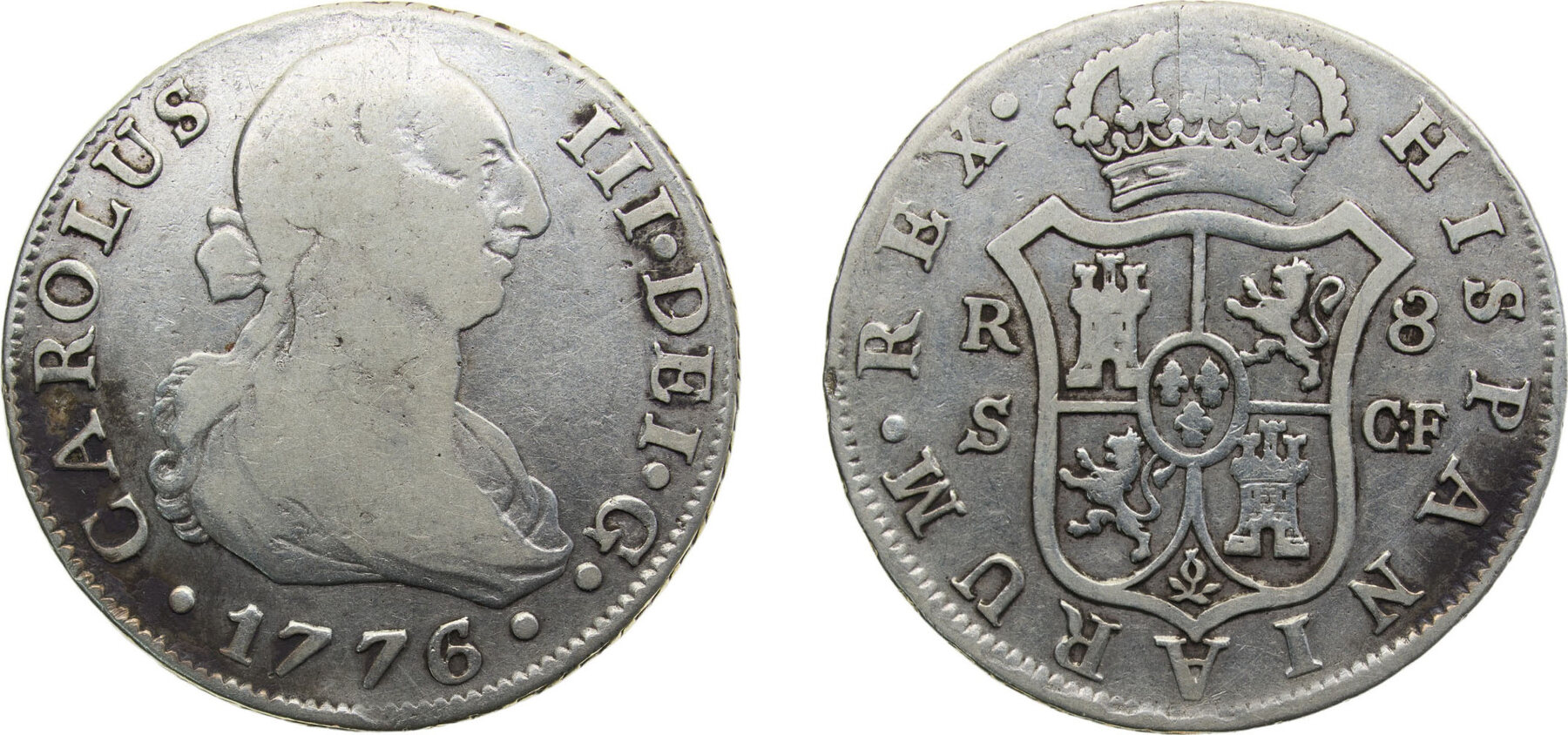 1776 S CF Seville mint Spain Kingdom 1776 S CF 8 Reales - Carlos III ...