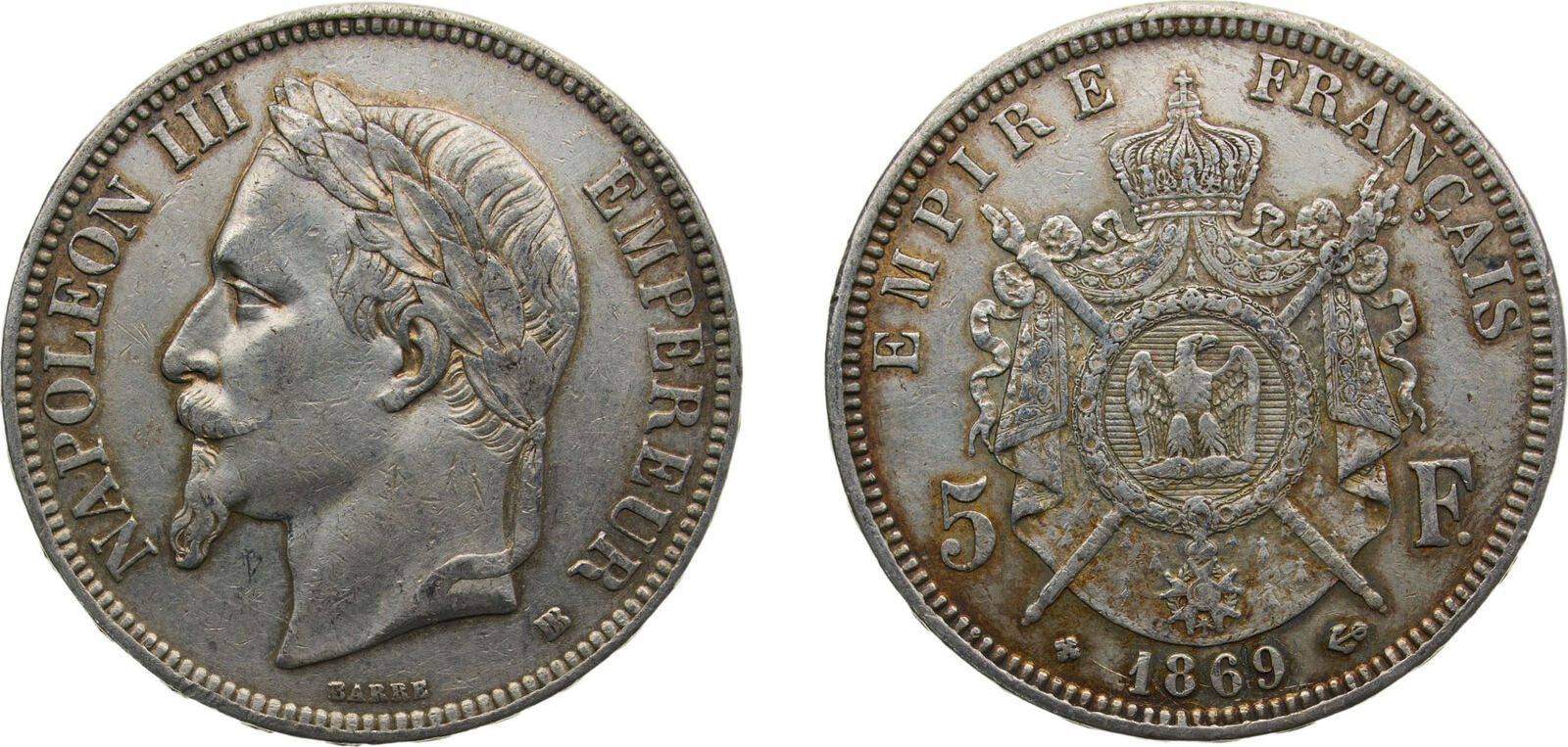 1869 BB Strasbourg mint France Second Empire 1869 BB 5 Francs ...