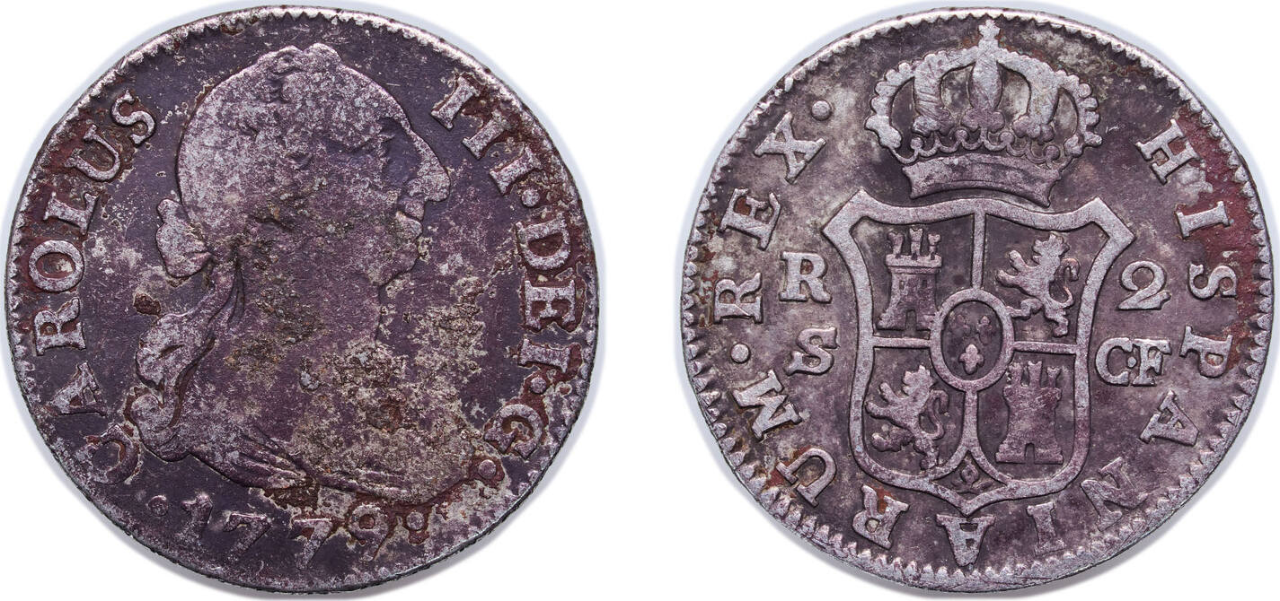 1779 S CF Seville Mint Spain Kingdom 1779 S CF 2 Reales - Carlos III ...