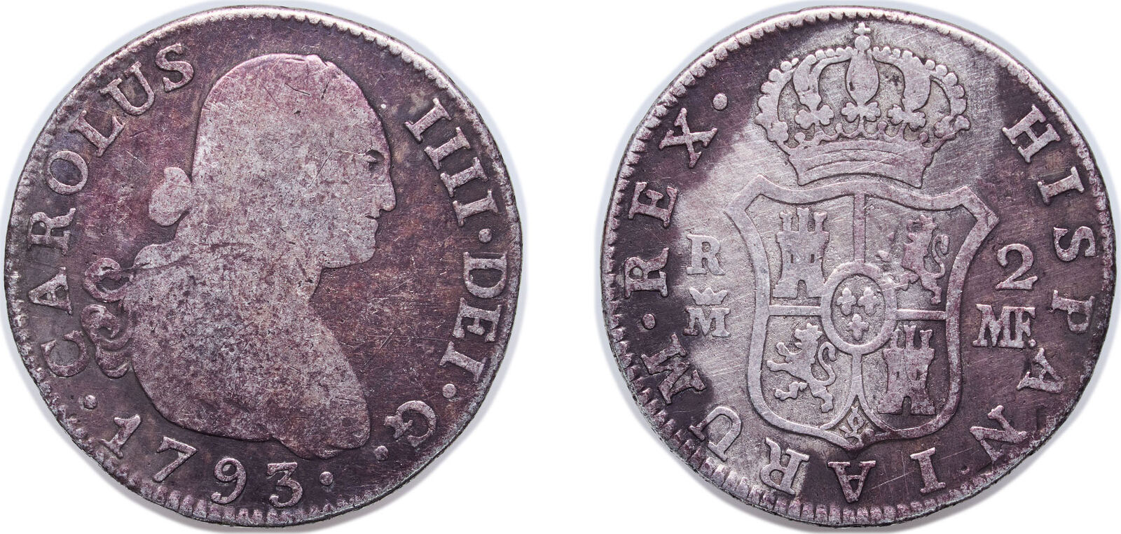 1793 M MF Madrid Mint Spain Kingdom 1793 M MF 2 Reales - Carlos IV ...