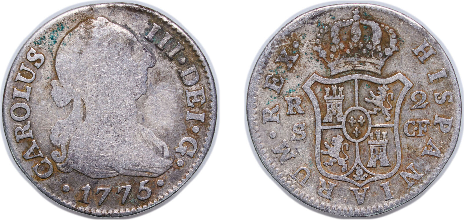 1775 S CF Seville Mint Spain Kingdom 1775 S CF 2 Reales - Carlos III ...