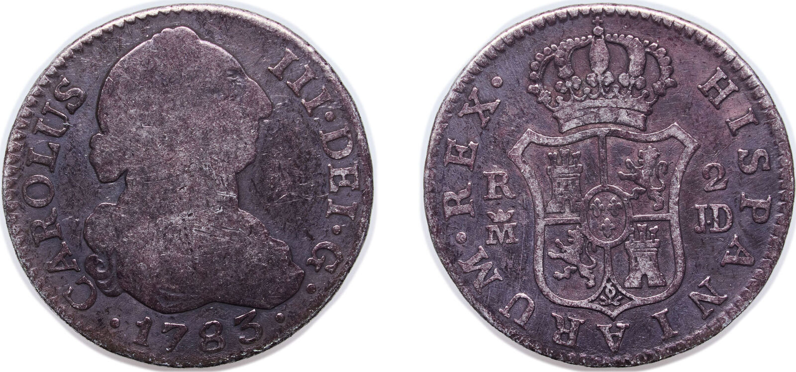 1783 M JD Madrid Mint Spain Kingdom 1783 M JD 2 Reales - Carlos III ...