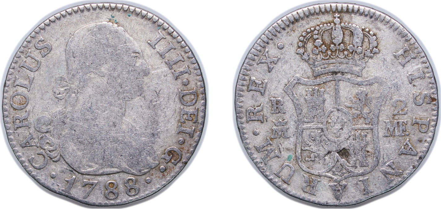 1788 M MF Madrid Mint Spain Kingdom 1788 M MF 2 Reales - Carlos IV ...