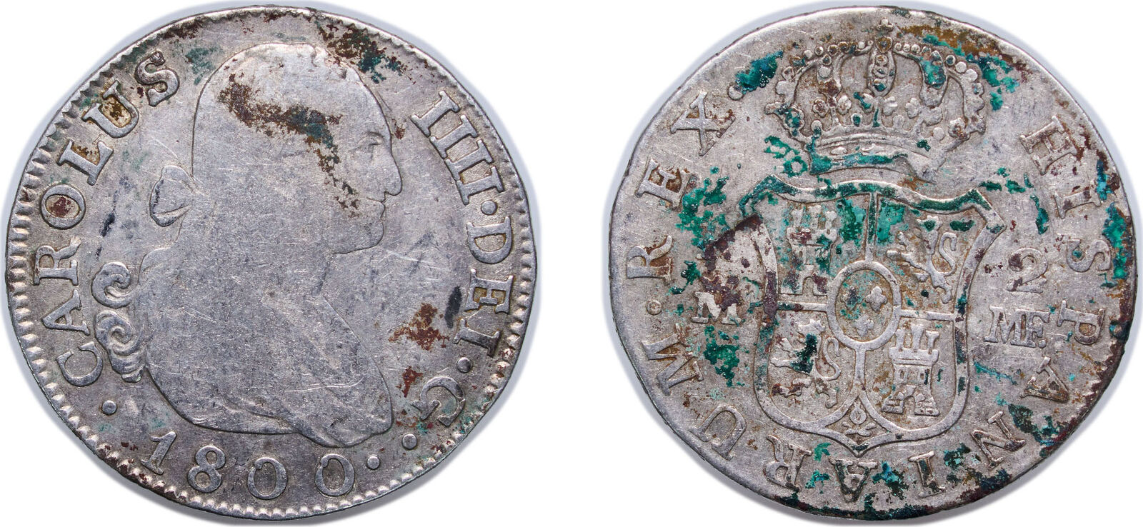 1800 M MF Madrid Mint Spain Kingdom 1800 M MF 2 Reales - Carlos IV ...