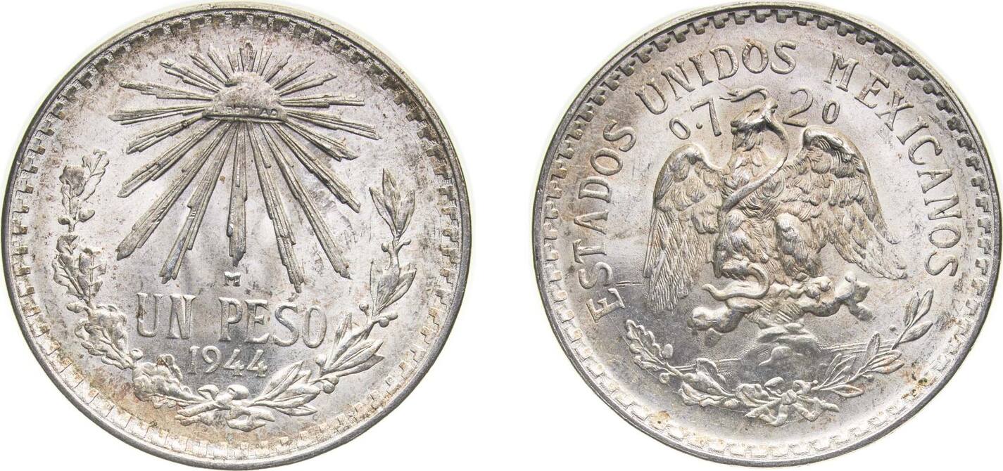 1944 M Mexico City Mint Mexico United Mexican States 1944 M 1 Peso ...