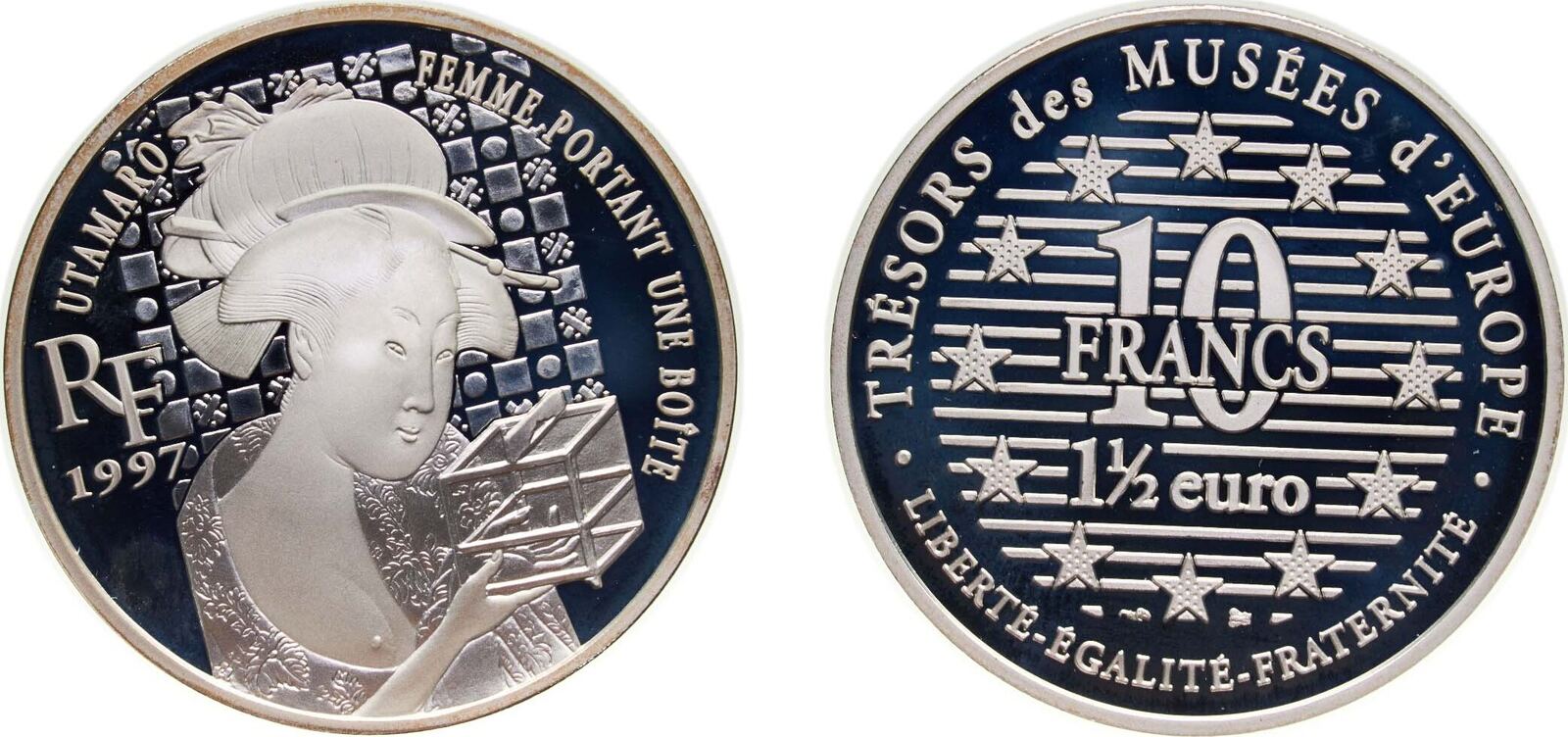 1997 Paris Mint France Fifth Republic 1997 10 Francs (Utamaro) Silver ...