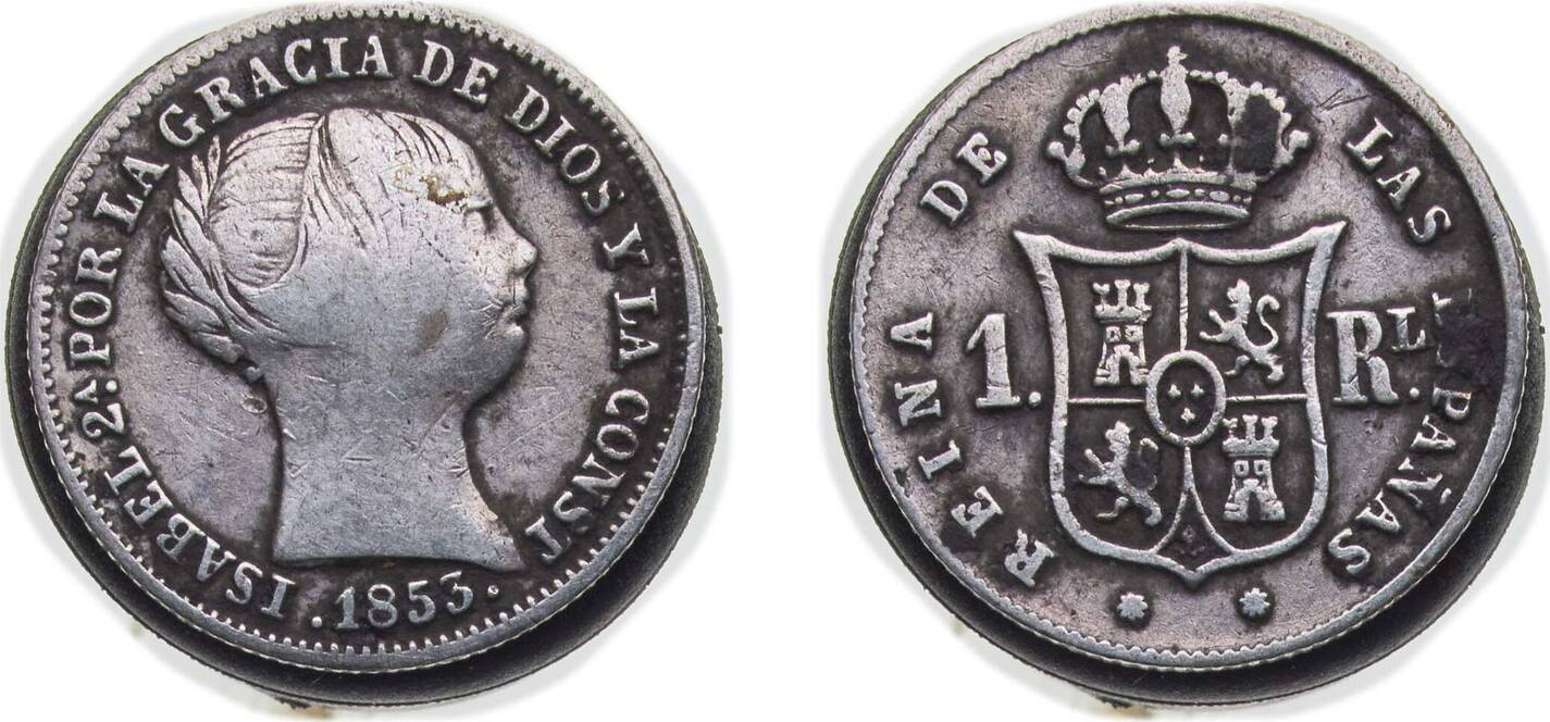 1853 Barcelona Mint Spain Kingdom 1853 1 Real - Isabel II Silver (.900 ...