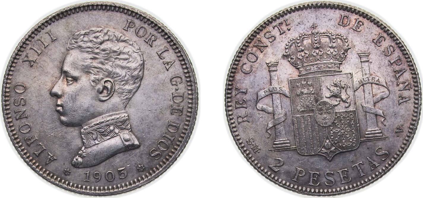 1905 *19-05 SMV Madrid Mi Spain Kingdom 1905 *19-05 SMV 2 Pesetas ...