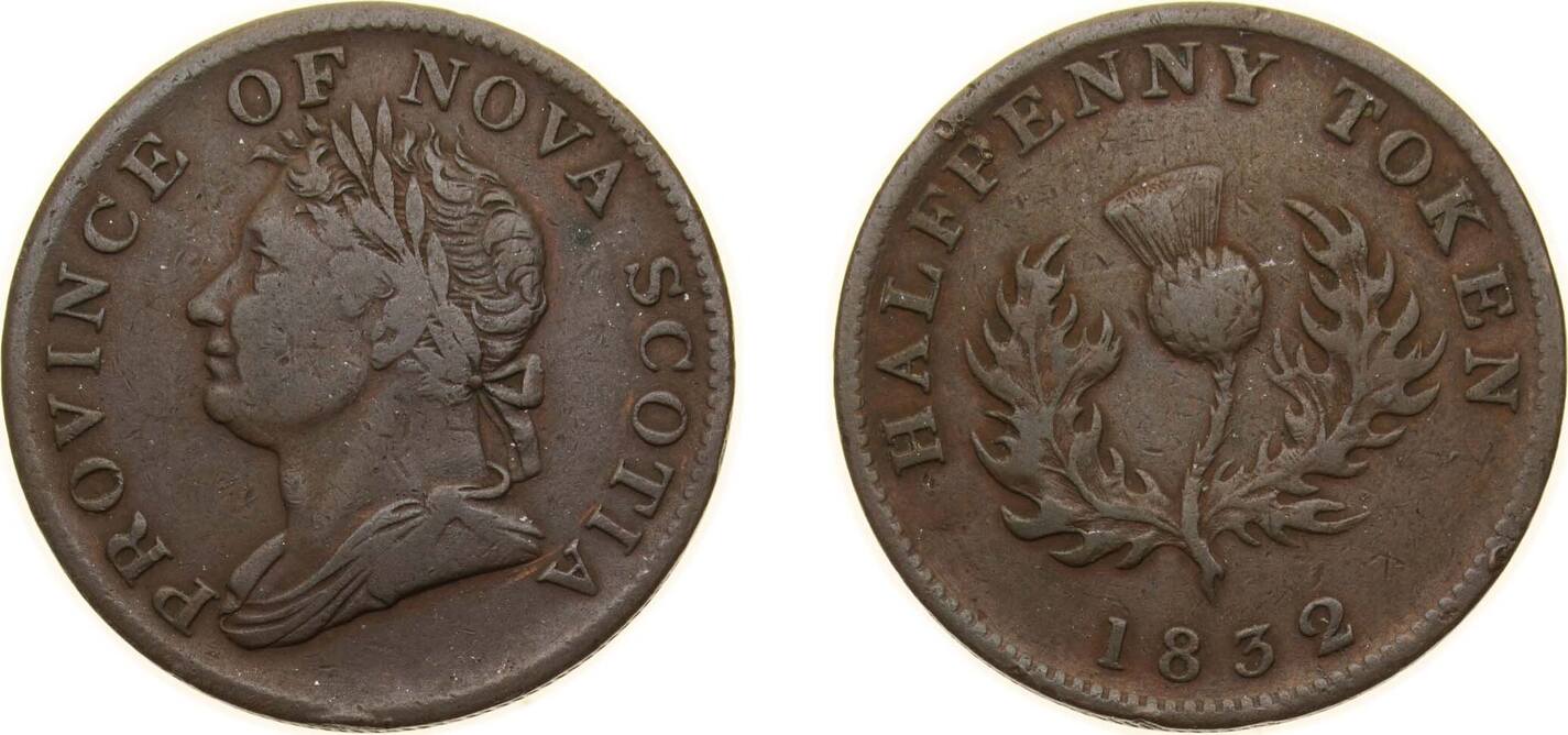 Canada Nova Scotia British colony 1832 ½ Penny - George IV Copper (800000) 8.4g VF CCT NS-1D ...