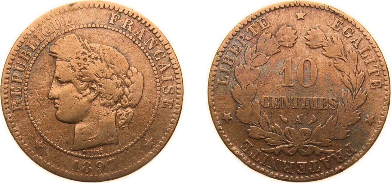 1897 A Paris Mint France Third Republic 1897 A 10 Centimes Bronze Paris ...