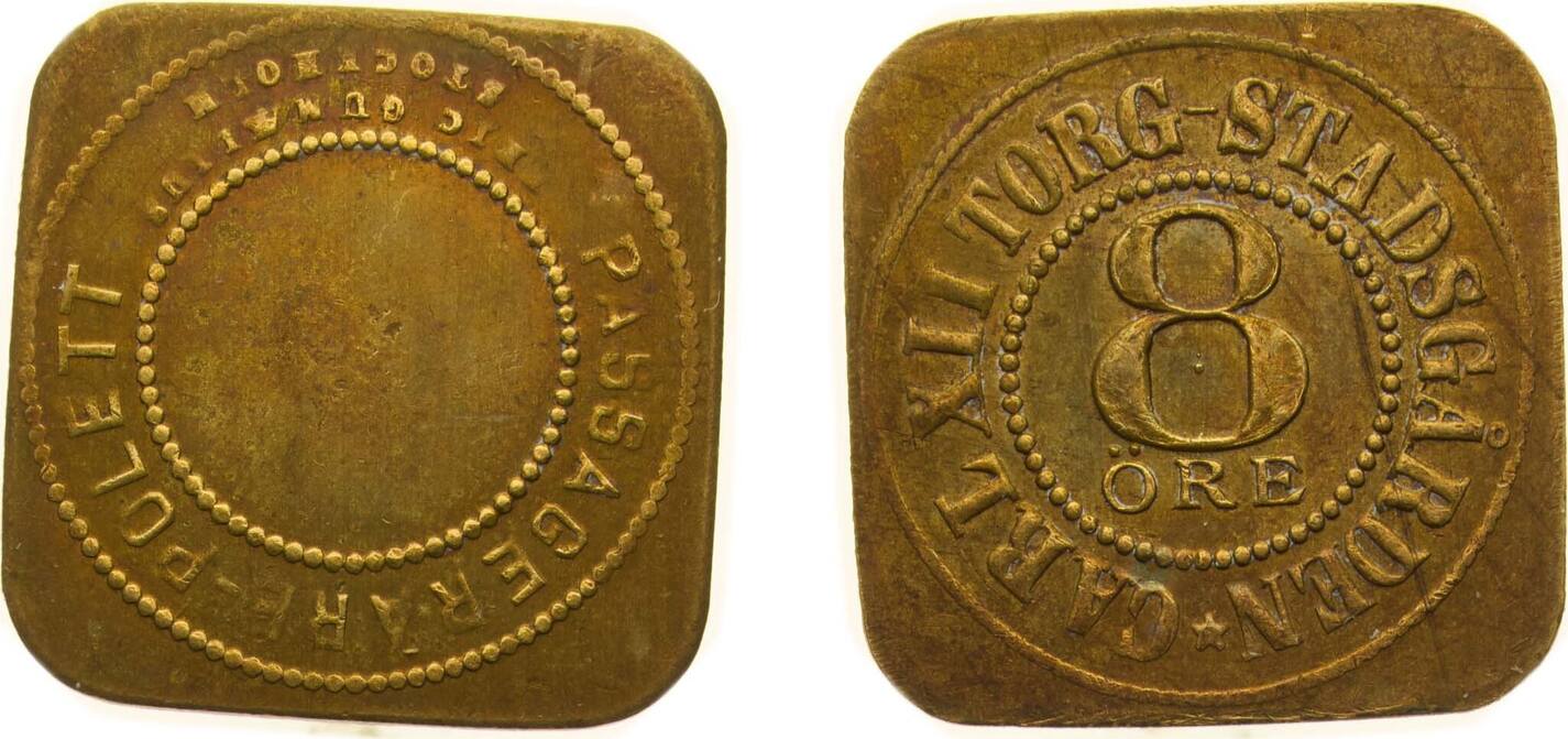 Sweden Kingdom ND 8 Öre - Carl XII Torg Stadsgarden Brass 1.8g AU | MA ...