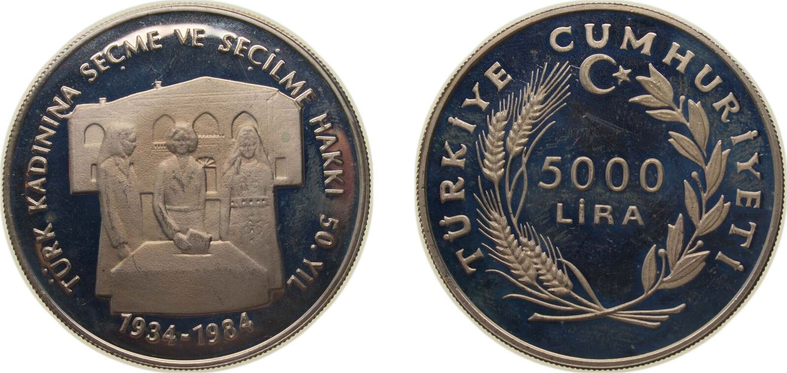 1984 Istanbul Mint Turkey Republic 1984 5000 Lira (Women's Suffrage ...