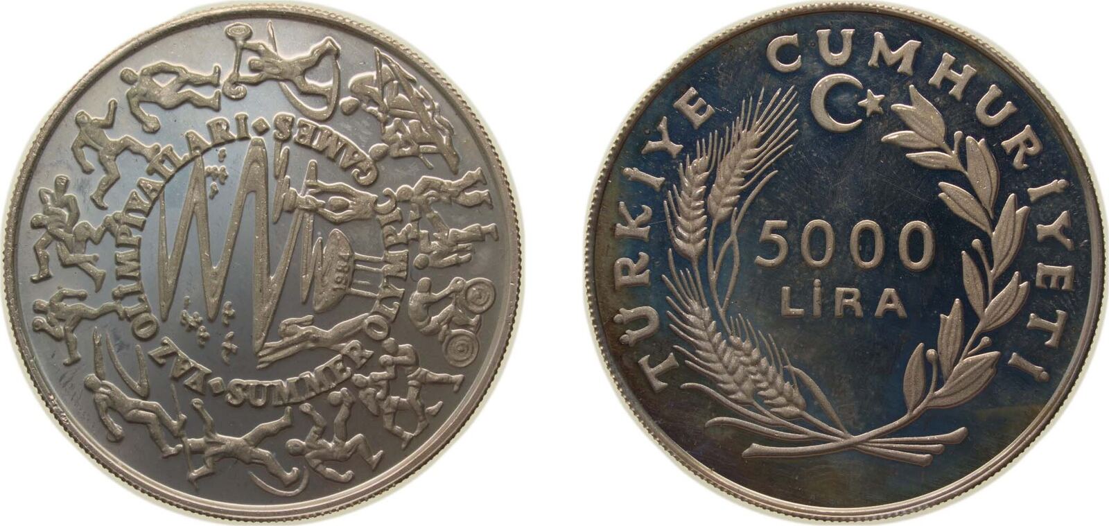 Turkey Republic 1984 5000 Lira (1984 Summer Olympics Games) Silver ...