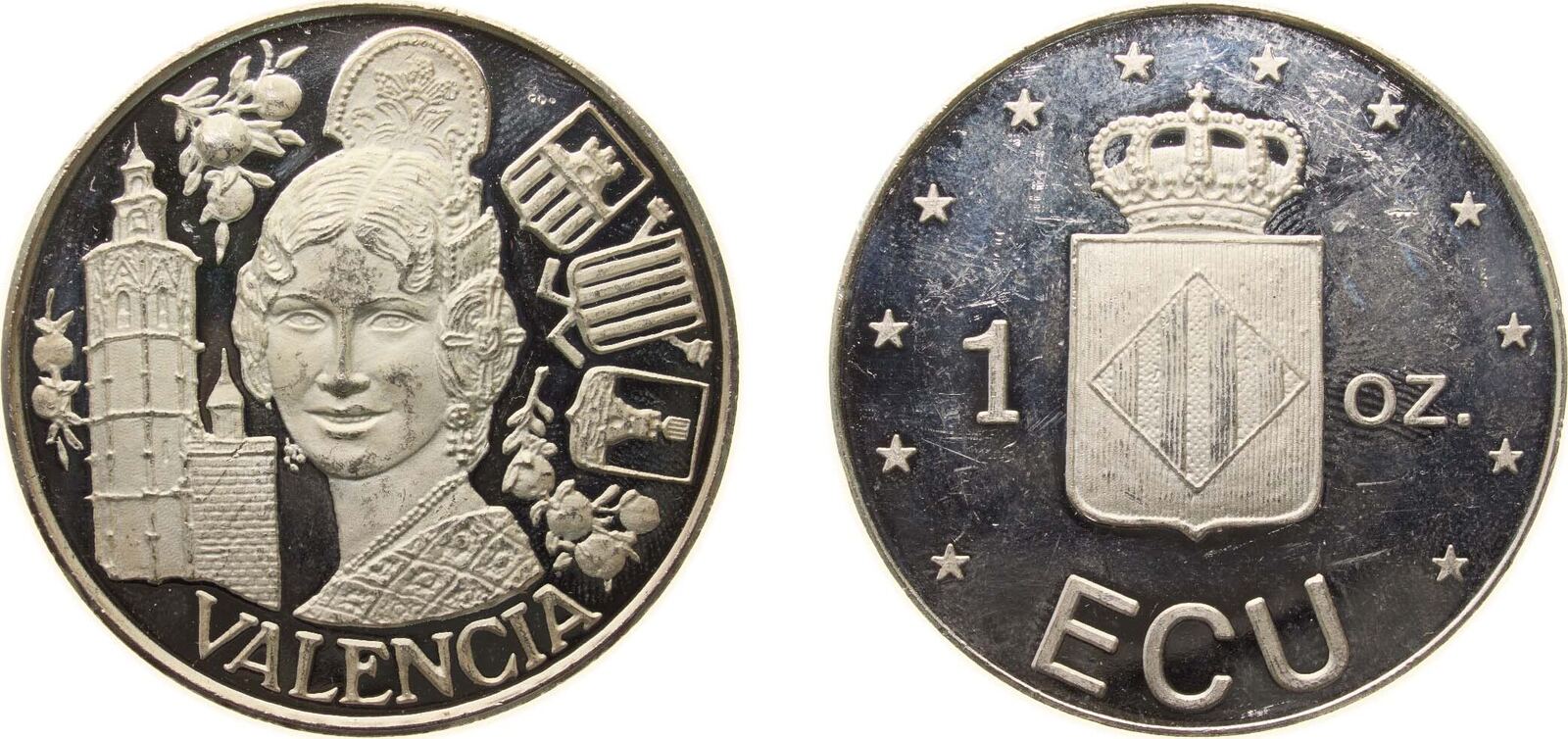 Spain Kingdom 1995 1 ECU - Valencia Silver (.999) 31.1g PF | MA-Shops