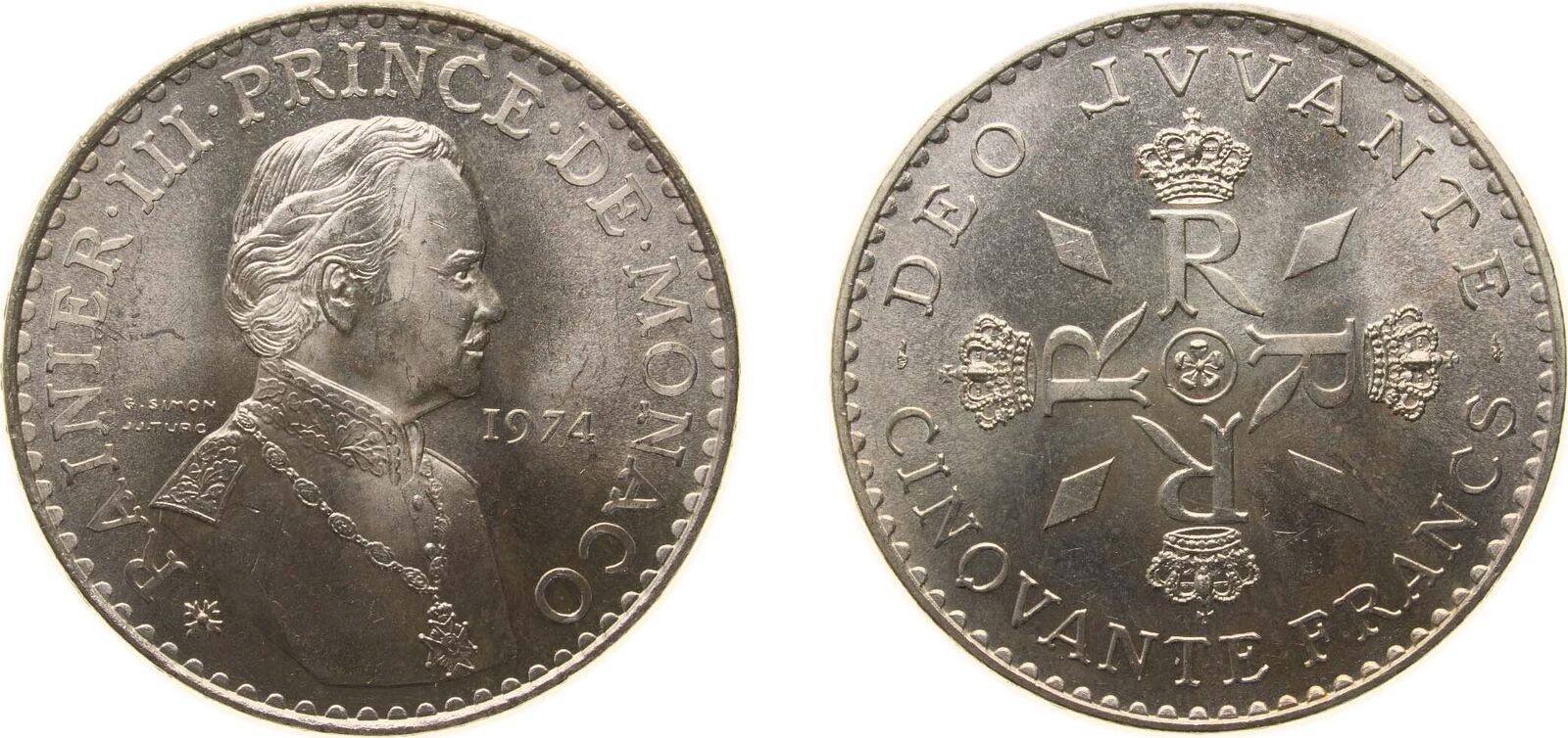 1974 Paris Mint Monaco Principalty 1974 50 Francs - Rainier III ...