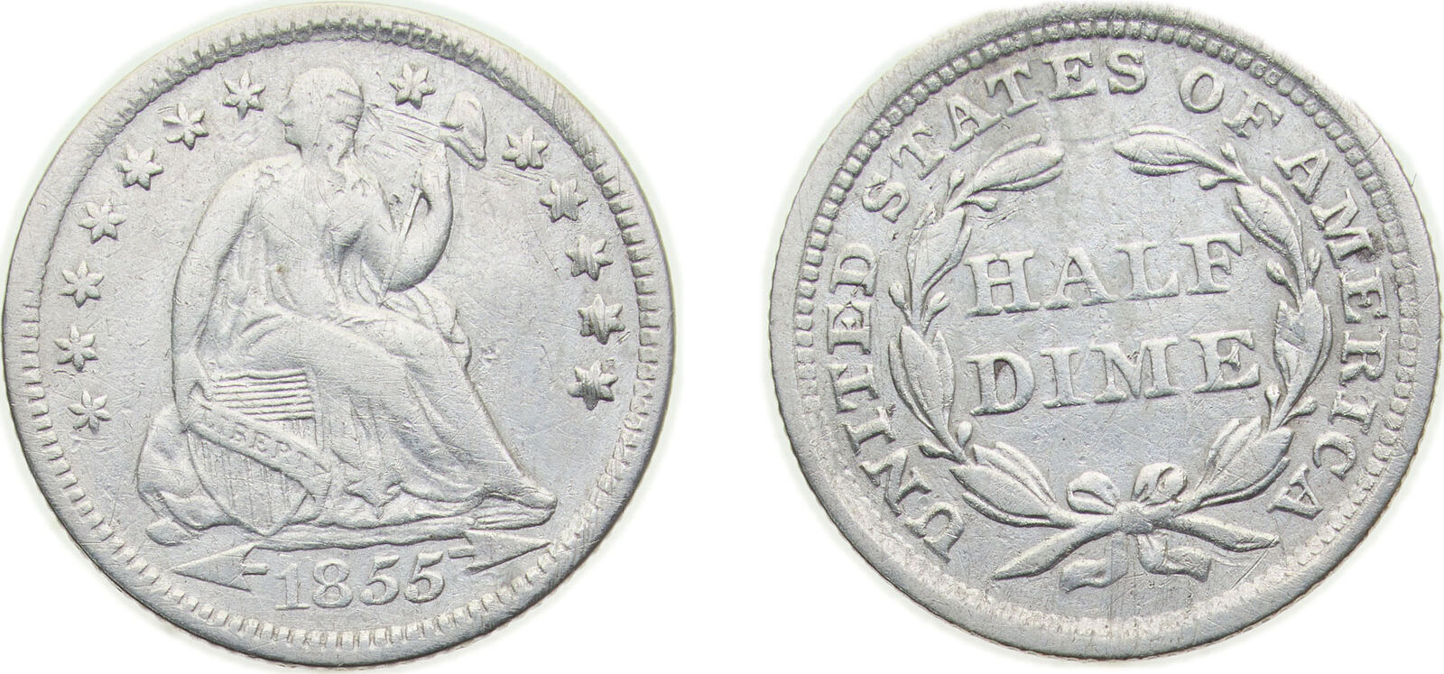 1855 Philadelphia mint United States Federal republic 1855 ½ Dime ...