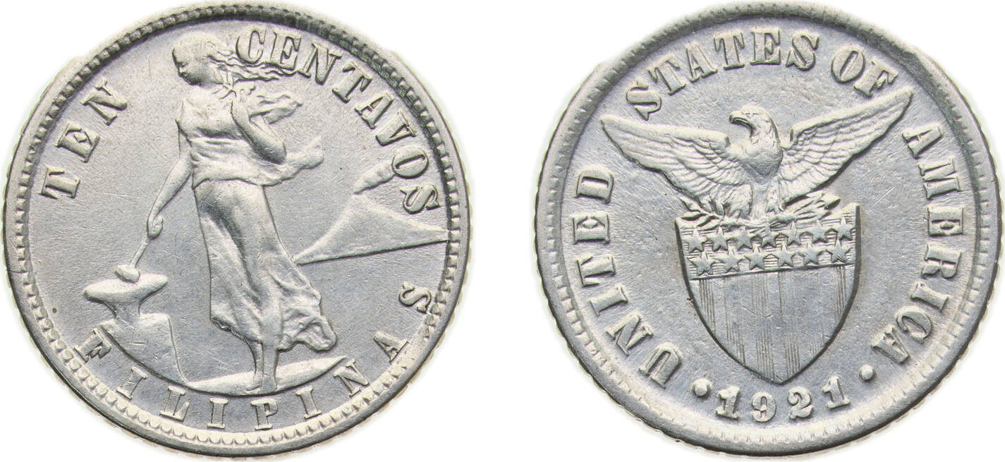 1921 Manila mint Philippines Insular Government 1921 10 Centavos (Small ...
