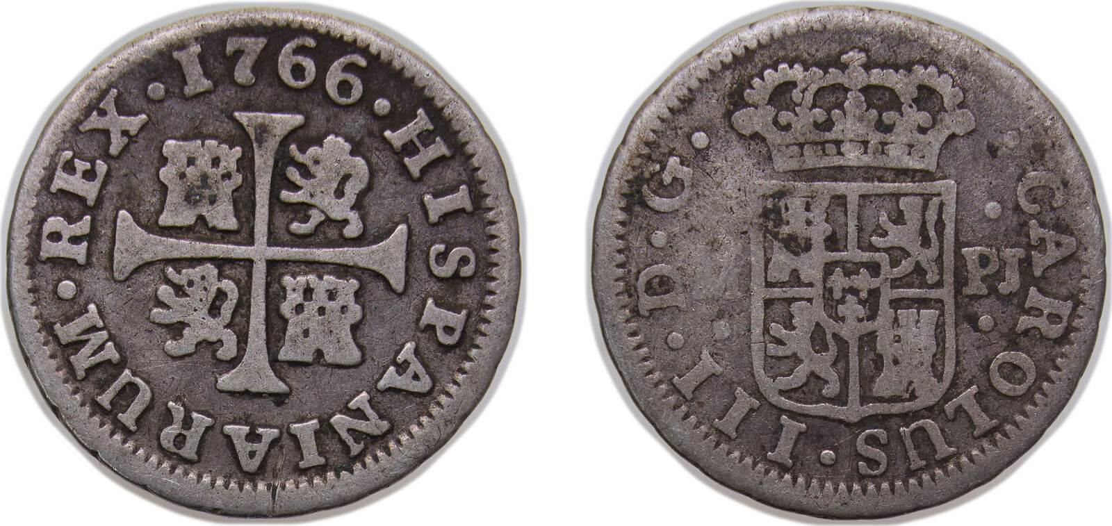 1766 M PJ Madrid Mint Spain Kingdom 1766 M PJ ½ Real - Carlos III ...