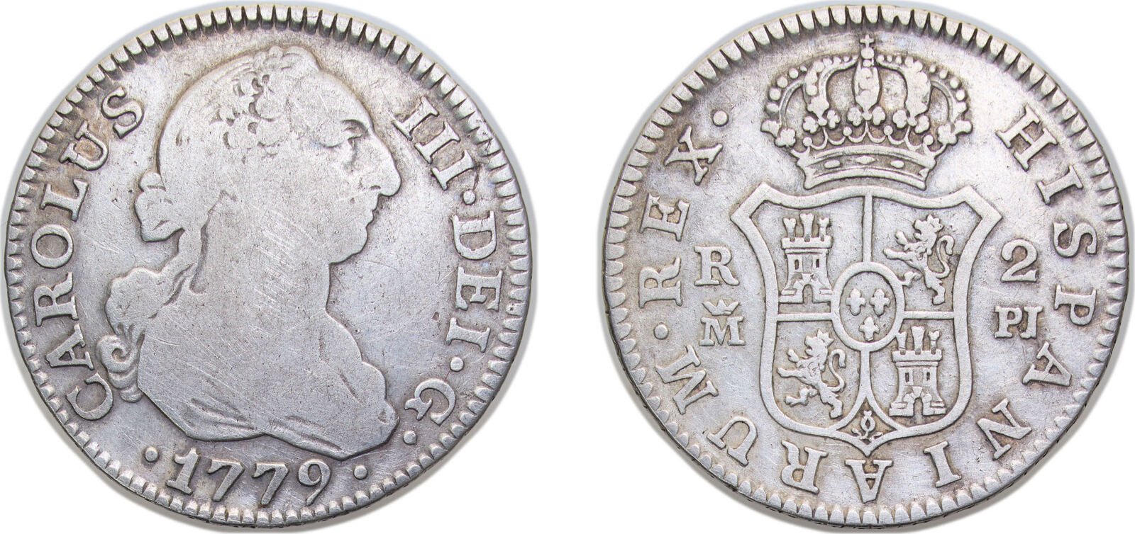 1779 M PJ Madrid Mint Spain Kingdom 1779 M PJ 2 Reales - Carlos III ...