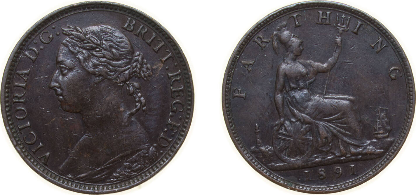 1891 Royal Mint (Tower Hill) Great Britain 1891 1 Farthing - Victoria ...