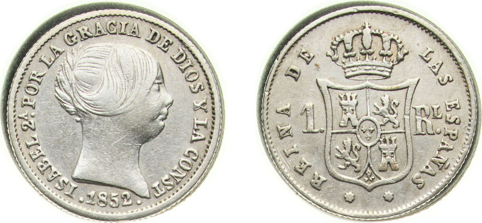 1852 Seville Mint Spain Kingdom 1852 1 Real - Isabel II Silver (.900 ...