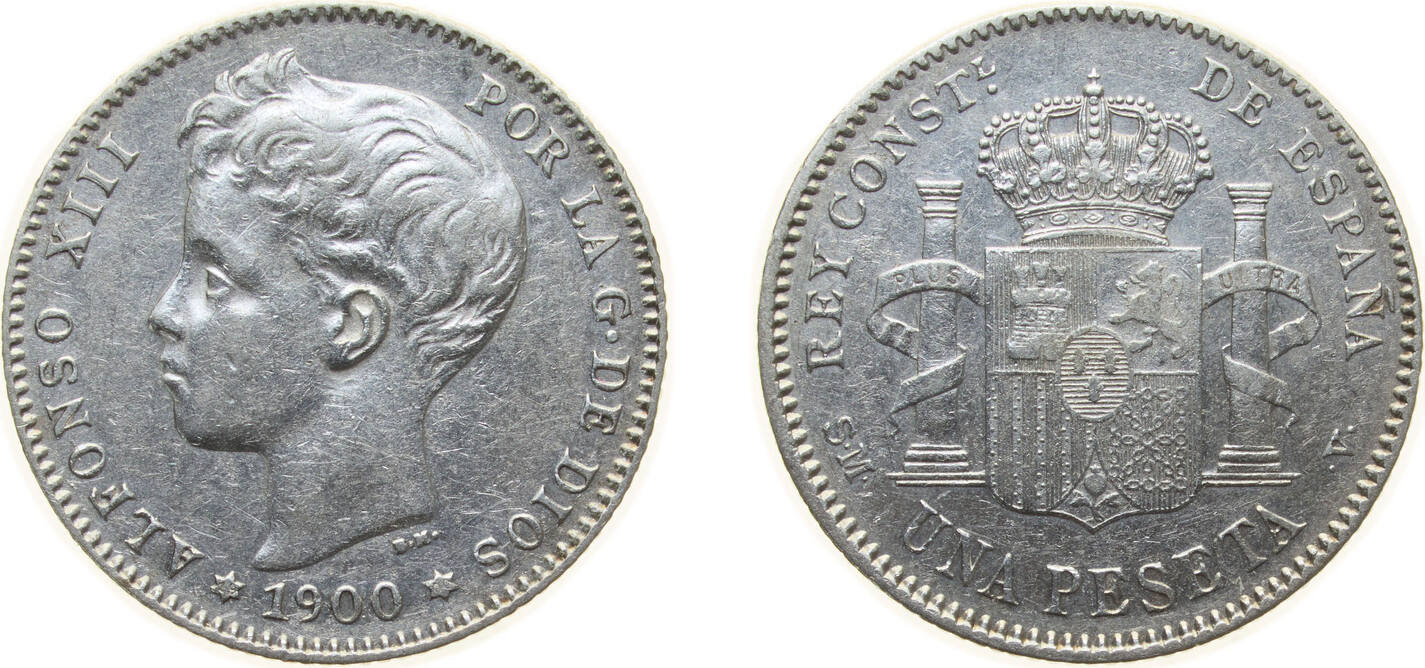 1900 *19-00 SMV Madrid Mint Spain Kingdom 1900 *19-00 SMV 1 Peseta ...