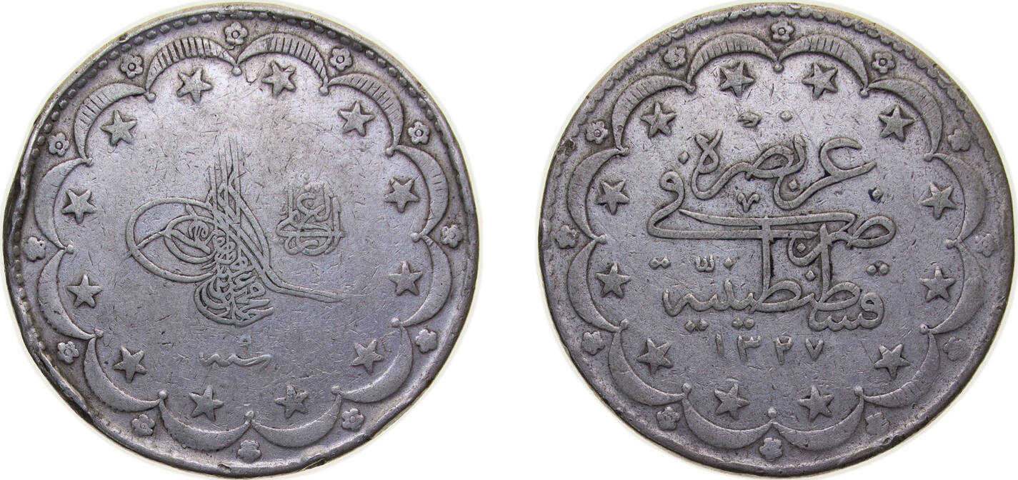 20 Kuruş AH 1327//9 (1909) ١٣٢٧ (m Ottoman Empire AH 1327//9 (1909 ...