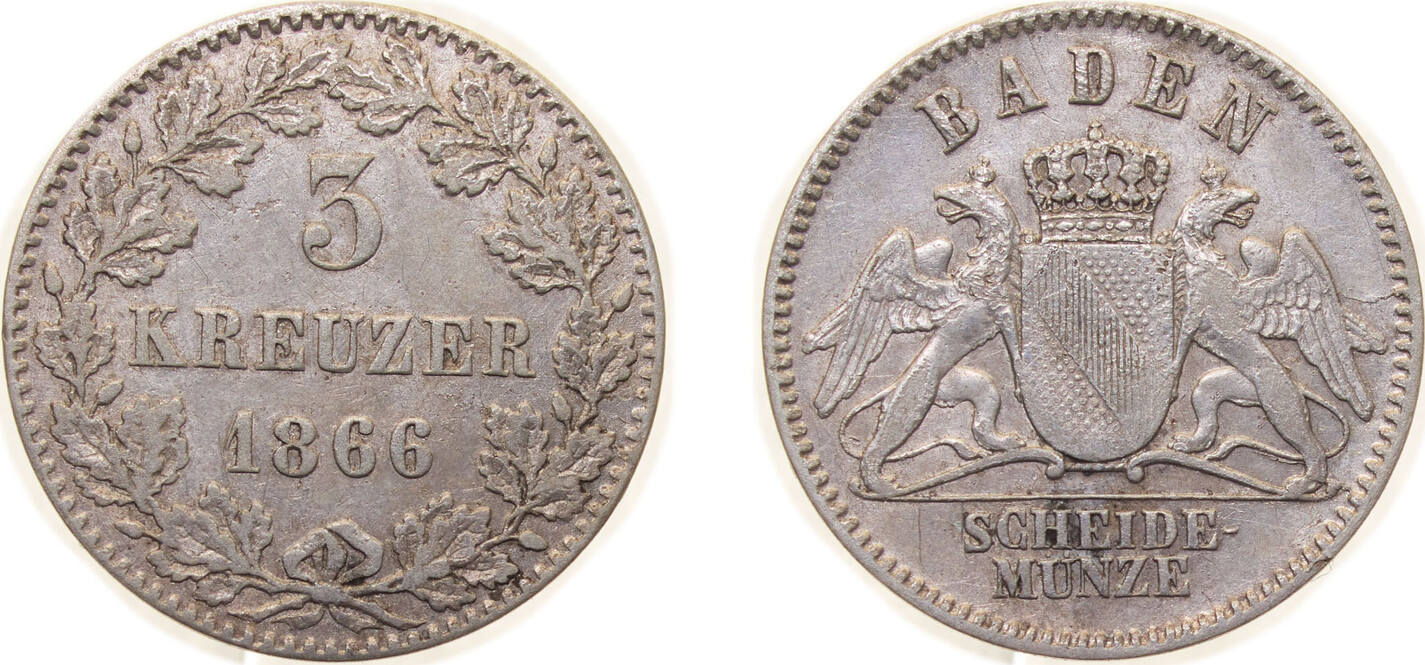 Germany Grand-duchy of Baden German states 1866 3 Kreuzer - Friedrich I ...
