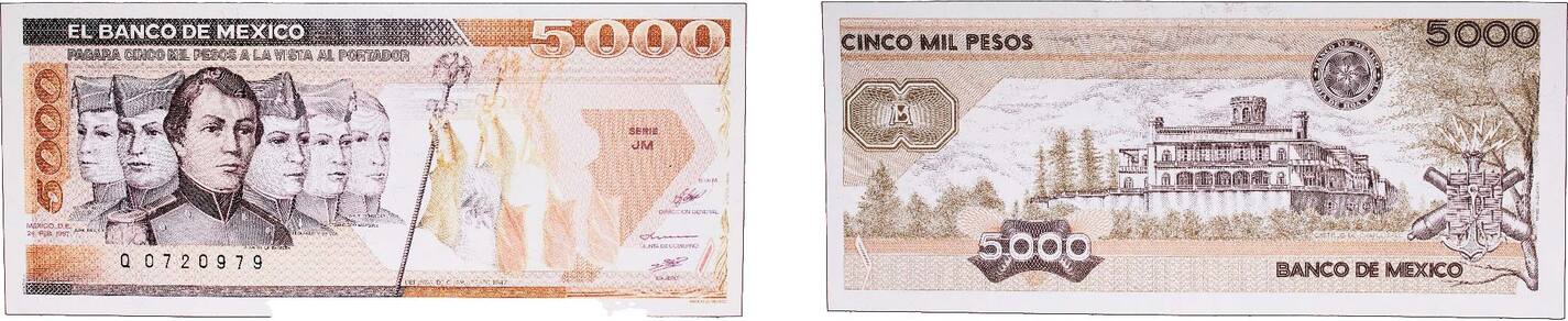 Mexico United Mexican States 1987 5000 Pesos Paper AU P 88 | MA-Shops