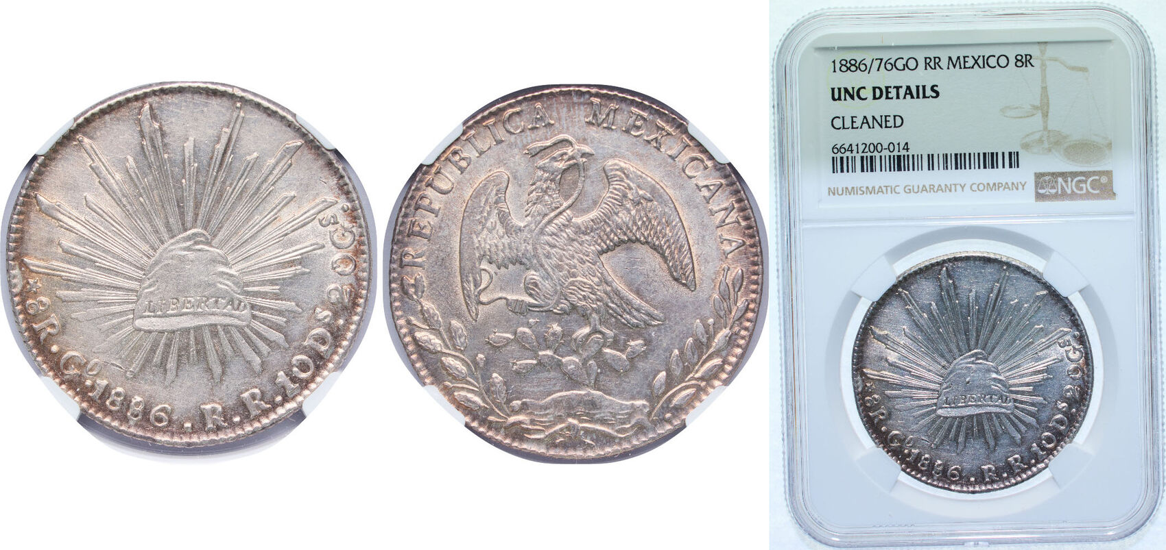 1886/76 Go RR Guanajuato Mexico Federal Republic 1886/76 Go RR 8 Reales Silver (.903) Guanajuato ...