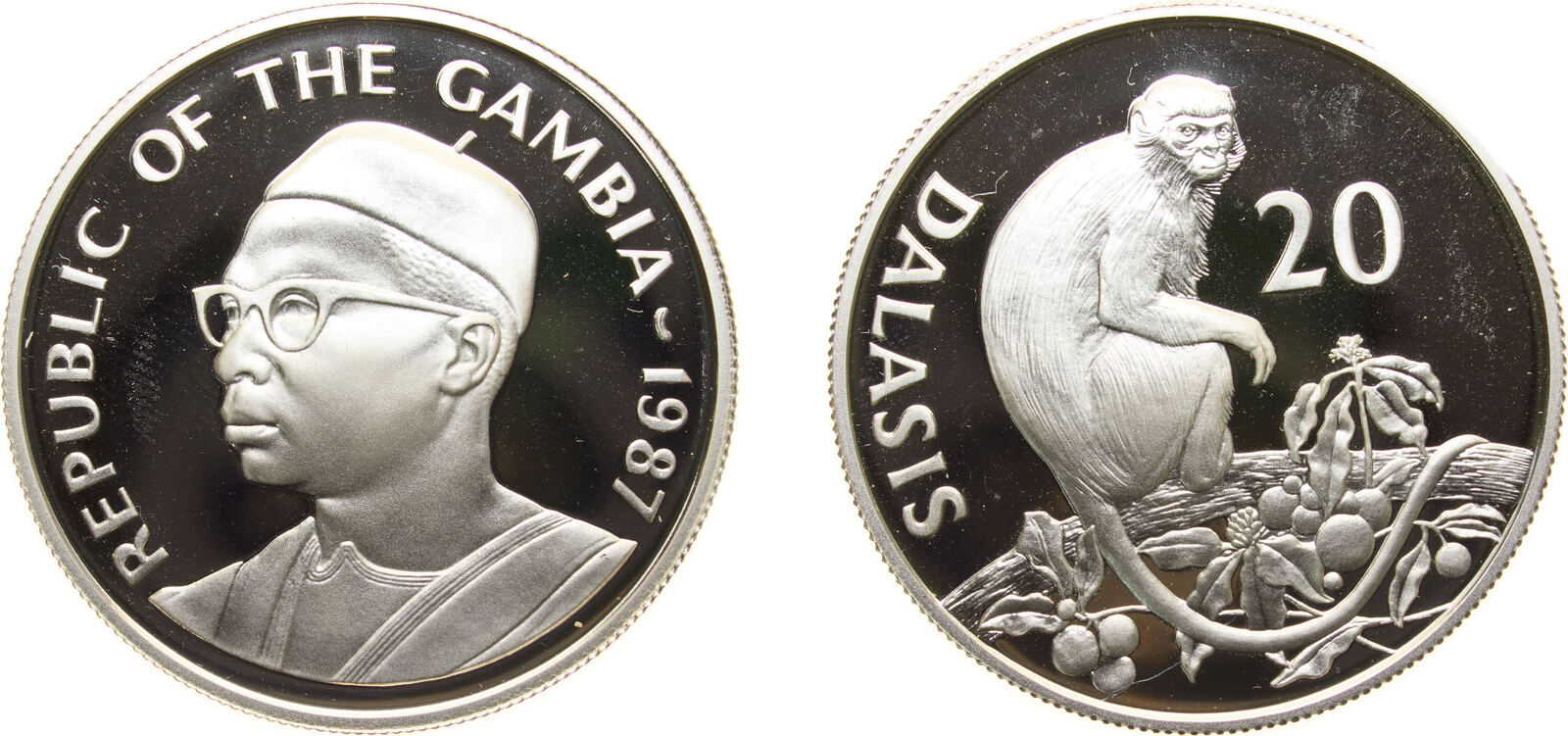 1987 Royal Mint The Gambia Republic 1987 20 Dalasis (World Wildlife ...