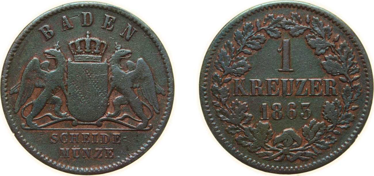 Germany Grand-duchy of Baden German states 1863 1 Kreuzer - Friedrich I ...