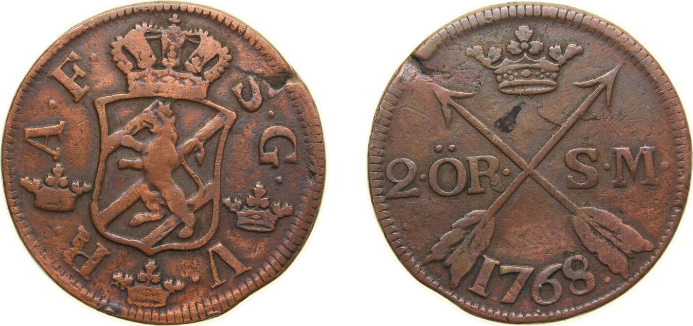 Sweden Kingdom 1768 2 Öre Silvermynt - Adolf Fredrik Copper (168000) 28 ...
