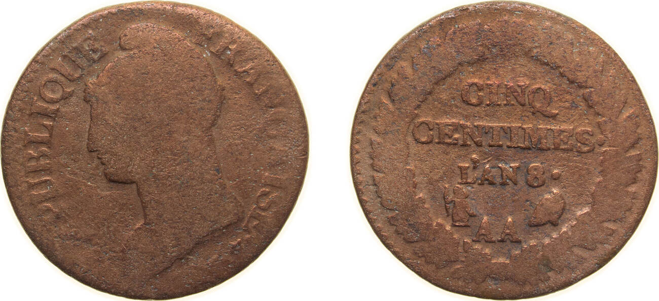 AN 8 (1799) AA Metz Mint France First Republic AN 8 (1799) AA 5 ...