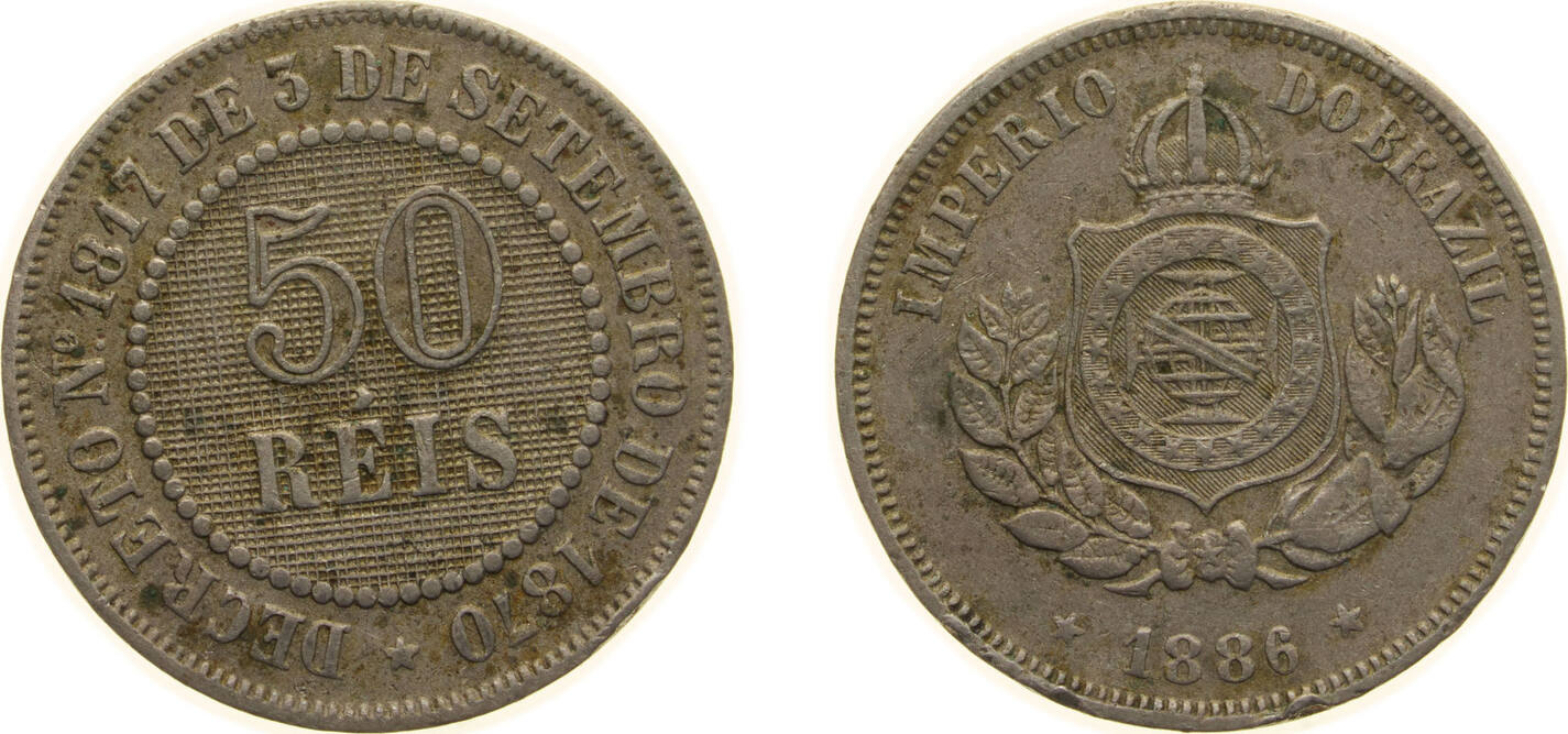 1886 Rio de Janeiro Mint Brazil Empire 1886 50 Réis - Pedro II Copper ...