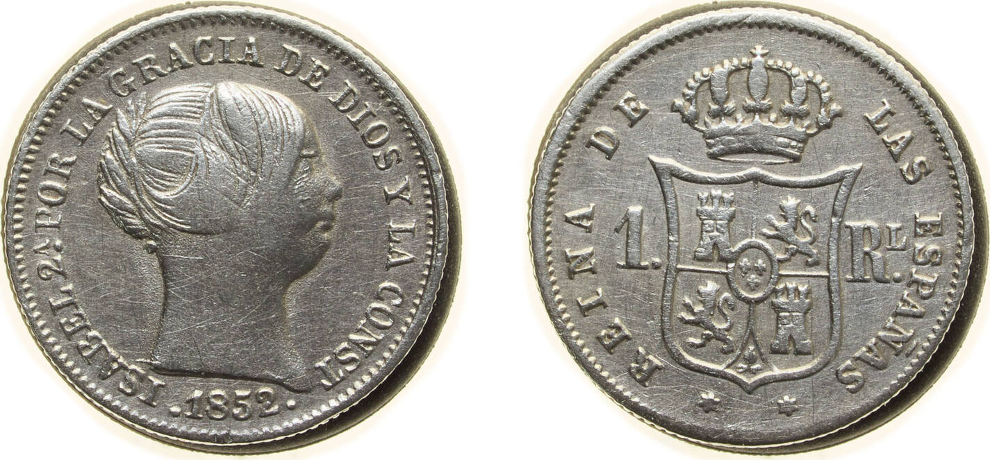 1852 Madrid Mint Spain Kingdom 1852 1 Real - Isabel II Silver (.900 ...