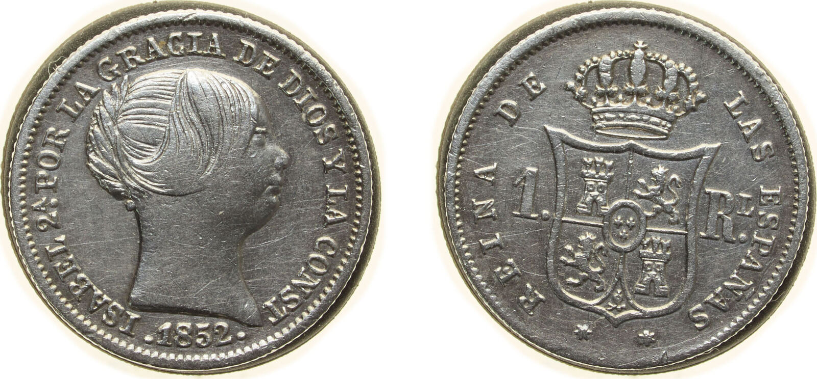 1852 Madrid Mint Spain Kingdom 1852 1 Real - Isabel II Silver (.900 ...