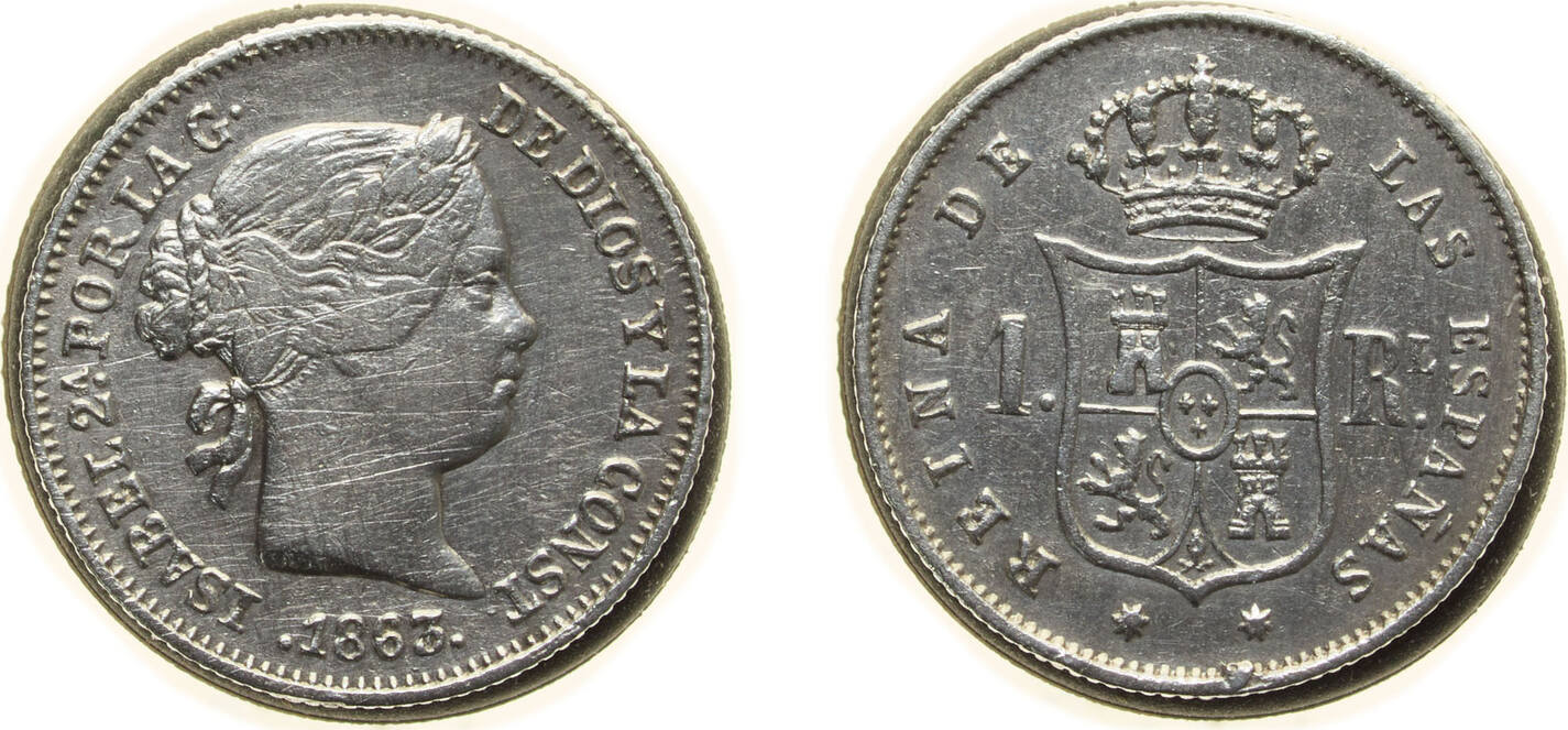 1863 Seville Mint Spain Kingdom 1863 1 Real - Isabel II Silver (.900 ...