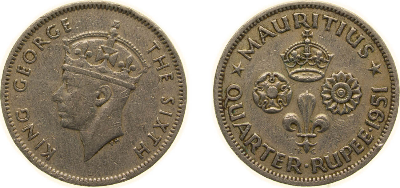 1951 Royal Mint (Tower Hill) Mauritius British crown colony 1951 ¼ ...