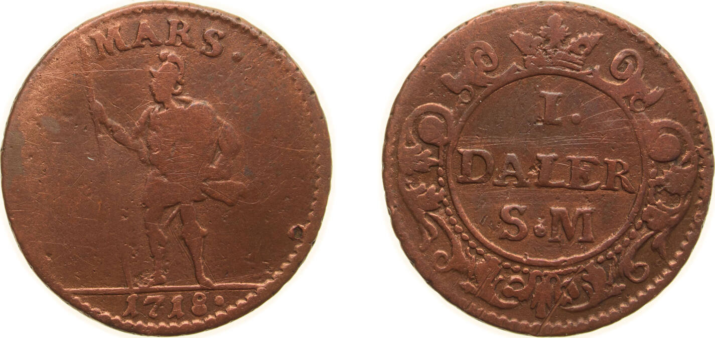 Sweden Kingdom 1718 1 Daler Silvermynt - Karl XII (Mars) Copper (300000 ...