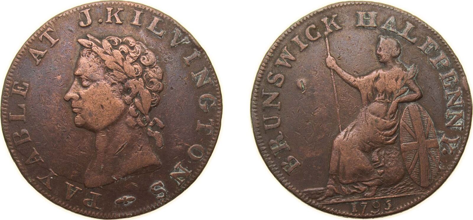Great Britain United Kingdom 1795 ½ Penny (Middlesex - Kilvington ...