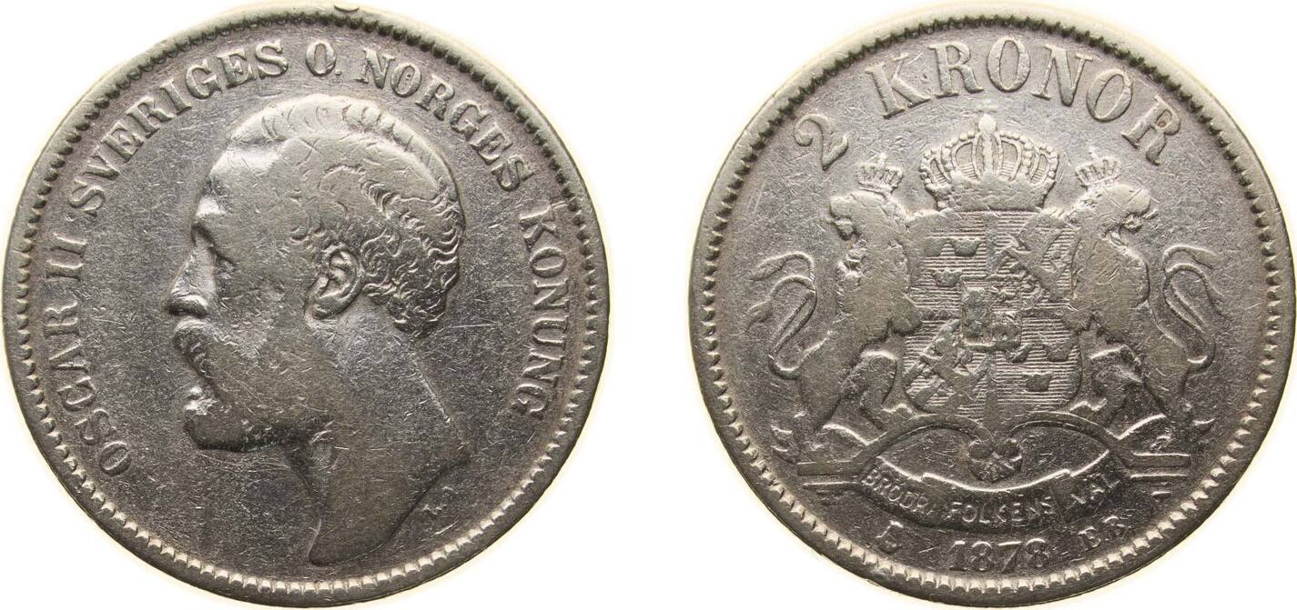 1878 EB Stockholm Mint Sweden Kingdom 1878 EB 2 Kronor - Oscar II ( O ...