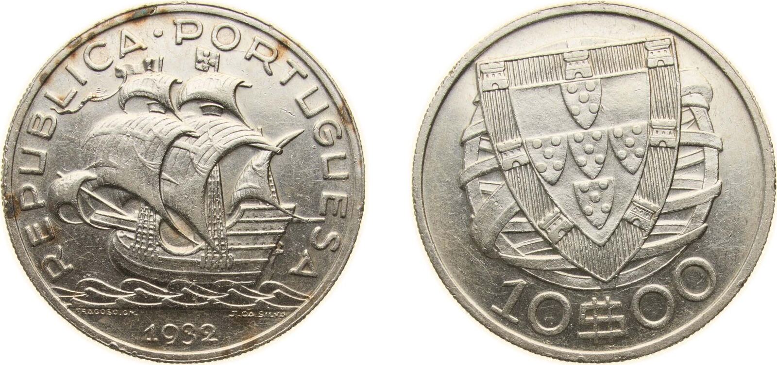 1932 Lisbon Mint Portugal Second Republic 1932 10 Escudos Silver (.835 ...