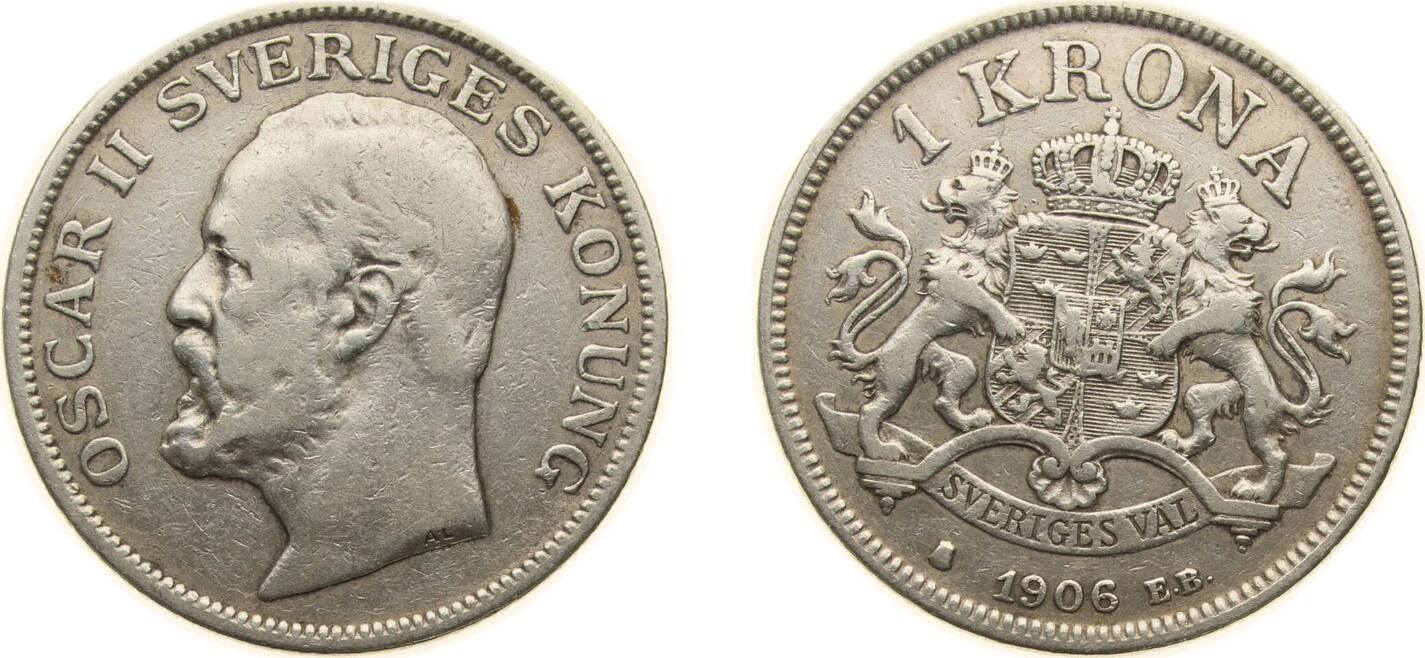 1906 EB Stockholm Mint Sweden Kingdom 1906 EB 1 Krona - Oscar II Silver ...