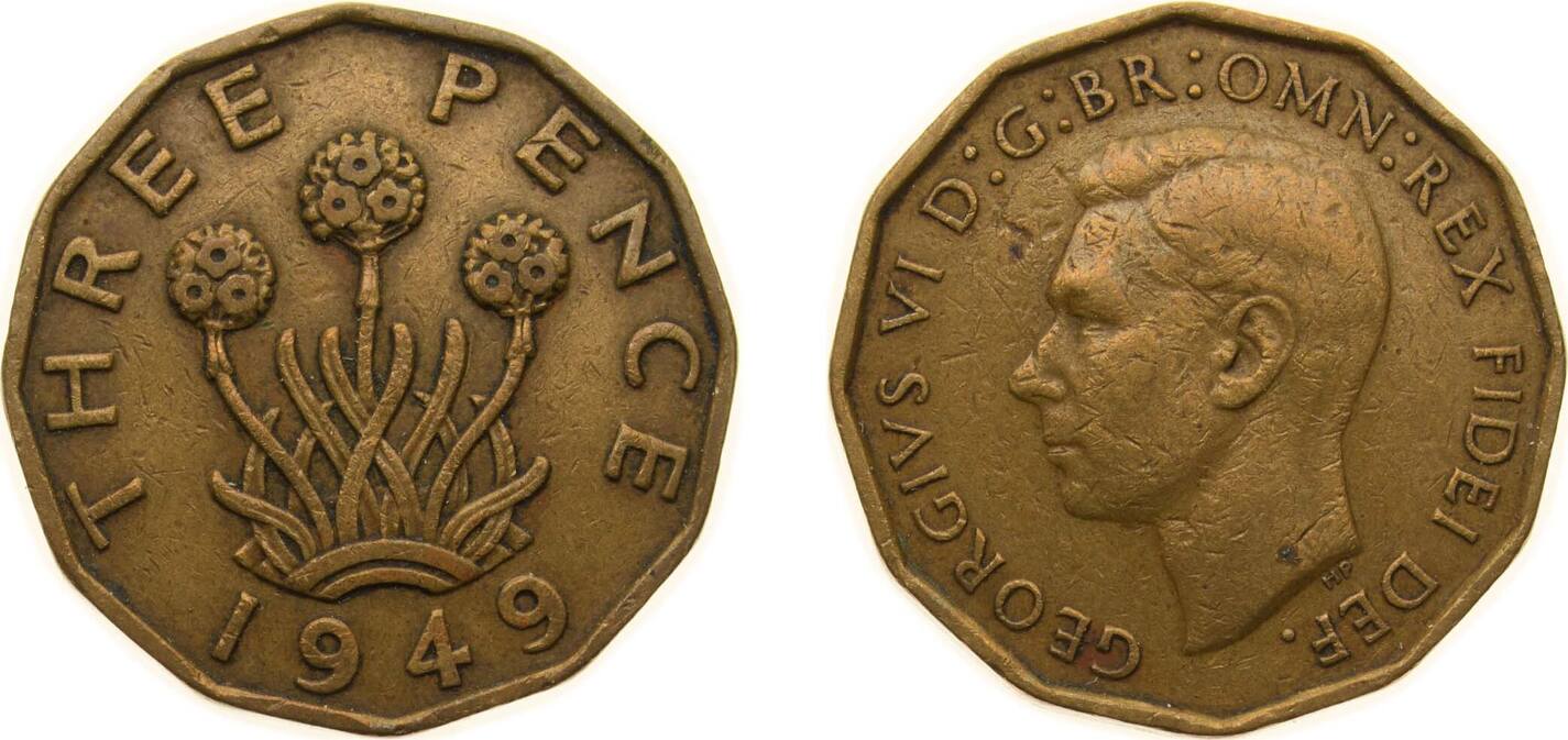 1949 Royal Mint (Tower Hi Great Britain United Kingdom 1949 3 Pence ...