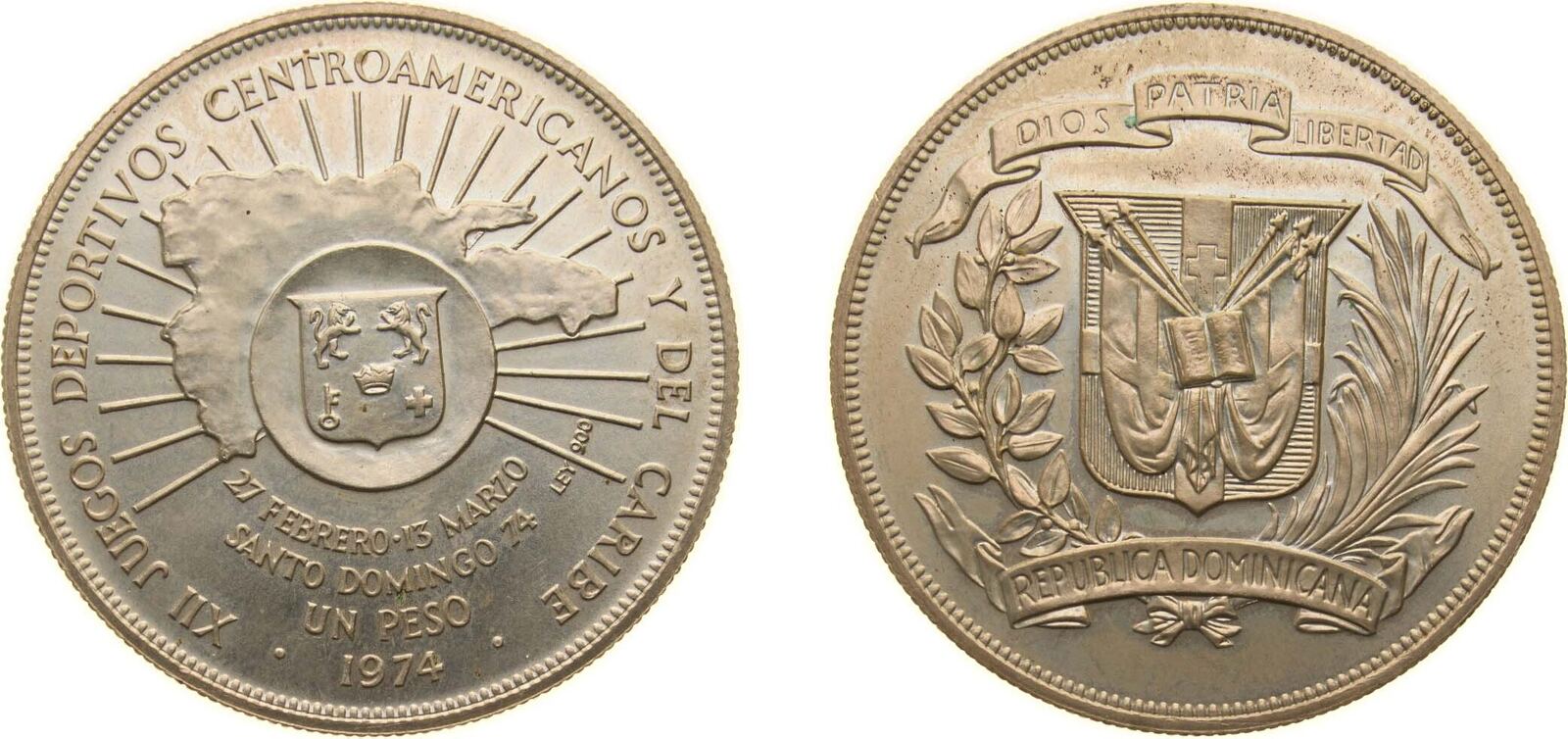 1974 Royal Mint Dominican Republic Fourth Republic 1974 1 Peso (Central ...