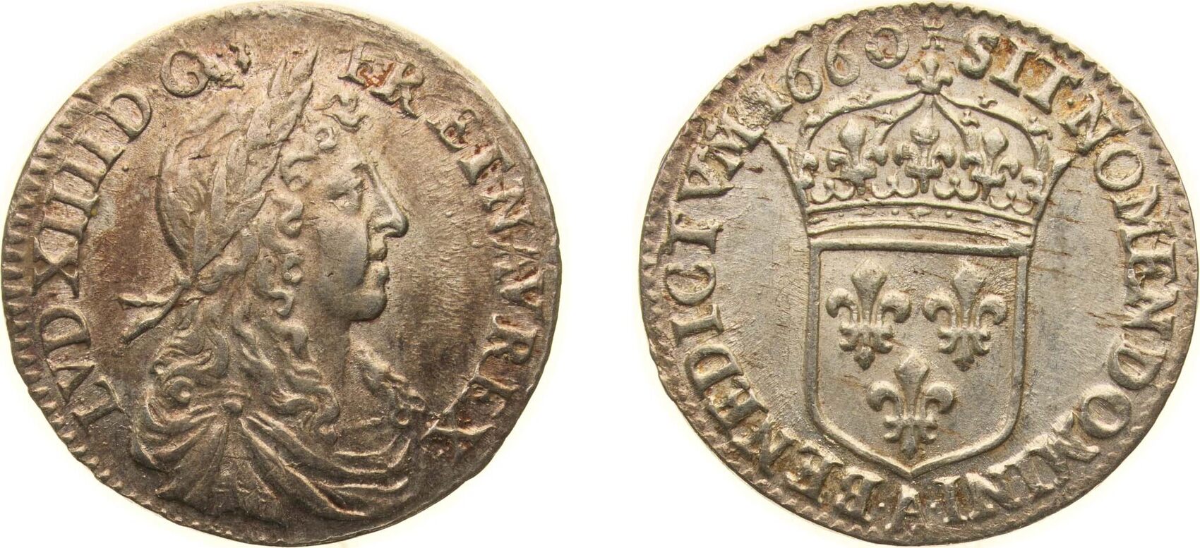 1⁄12 Ecu 1660 A Paris Mint France Kingdom 1660 A ¹⁄₁₂ Ecu with juvenile ...